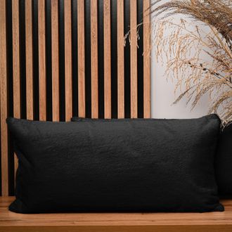 MG Design 2er Set Kissenbez&uuml;ge 40 x 80 cm in Schwarz - mit Rei&szlig;verschluss, langfloriges Kunstfell, extra weich & Cosy, pflegeleicht