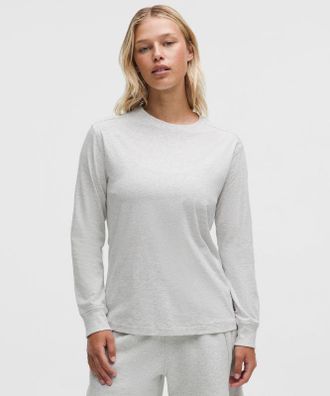 lululemon All Yours Langarmshirt aus Bio- f&uuml;r Frauen - Gr&ouml;&szlig;e XL in Heathered Core Ultra Light Grey