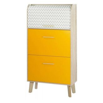 Les Tendances Meuble chaussure à rideau blanc imprimé 2 abattants orange et pieds naturels 18 paires Hippie