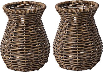 Pretyzoom 2st&uuml;cke Handgewebter Korbvase F&uuml;r Blumen Rustikale Gewebte Vase F&uuml;r Wohndekor Vasendekor Im Pastoralstil Blumenvase F&uuml;r Innenbereich Halter F&uuml;r Getroc