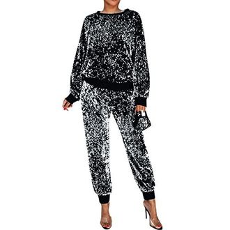 Generic Surv&ecirc;tement pour femme avec deux tenues - Fermeture &eacute;clair quart - Sweat surdimensionn&eacute; - Pantalon de surv&ecirc;tement &agrave; jambe large - Ensemble dautomne po