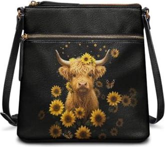 Coloranimal Sac &agrave; bandouli&egrave;re pour femme en cuir synth&eacute;tique l&eacute;ger avec sangle r&eacute;glable, Bovins de tournesol