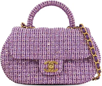 Chanel 2021-2024 gesteppte Top Handle Flap Handtasche aus Tweed - Violett