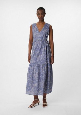 Comma Maxikleid Kleid Gemustertes Maxikleid mit V-Ausschnitt und Tunnelzug