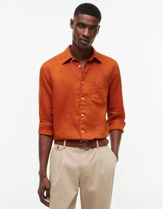 Tommy Hilfiger Chemise coupe classique en pur lin - Orange d&eacute;lav&eacute;