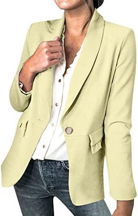Generic Vestes pour femmes 2026 blazers &agrave; double boutonnage d&eacute;contract&eacute;s &agrave; manches longues ouvert sur le devant, beige, M