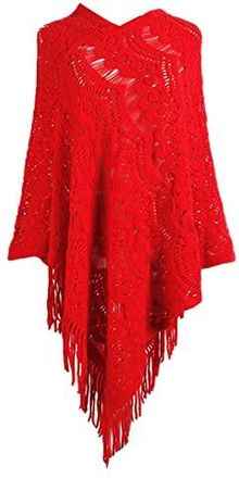 Generic Poncho Femme Hiver Chaud Chale Femme Hiver Chaud Cape Femme Effet enveloppant Cape Tricot&eacute;e Mi-Longue Ajour&eacute;e Franges Irr&eacute;guli&egrave;res Pull-Over Boh&egrave;me