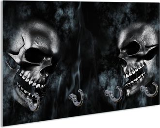 Wallario Handtuchhaken f&uuml;r Bad & K&uuml;che aus Glas 30 x 20 cm, Wand Handtuchhalter mit 4 Haken, Motiv: Rauchende Sch&auml;del