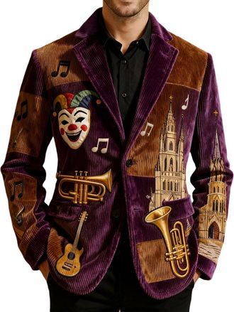 Generic OUMSHBI Karneval Sakko Herren Regular Fit Pailletten Faschingskost&uuml;me Cord Blazer Herren Cardigan Offener Glitzerjackett Button Down Lange &Auml;rmel Rever