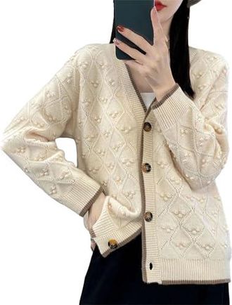 Generic Pull en laine m&eacute;rinos pour femme - Col en V - Cardigan d&eacute;contract&eacute; &agrave; manches longues en cachemire, Beige, XL