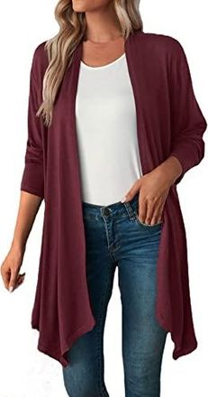 Generic 2026 Vestes pour femmes mode couleur unie &agrave; manches longues cardigan ample veste manteau, bordeaux, M