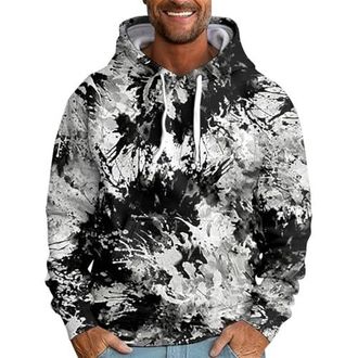 Generic DENGJIAMY Sweat à capuche tie and dye pour homme avec poche, Z11 Noir, XL