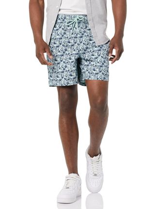 Amazon Essentials Herren Shorts mit Kordelzug und 15 cm Innenbeinlänge, Hellblau Graphische Blume, XXL