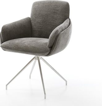 DELIFE Esszimmerstuhl Luan-Flex mit Armlehnen Boucl&eacute; Soft Schlamm Kreuzgestell konisch Edelstahl, Esszimmerst&uuml;hle