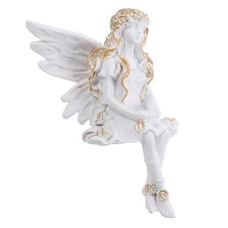 Pretyzoom Statue dange F&eacute;erique en R&eacute;sine D&eacute;licate, D&eacute;coration De Jardin Et Mariage, Figurine De F&eacute;e des Fleurs Blanche, Sculpture D&eacute;corative Int&eacute;rieure Polyval