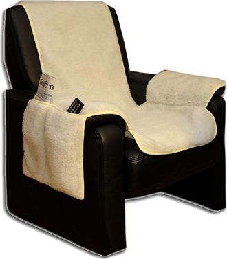 Brandsseller Sesselschoner Sesselüberwurf Sesselauflage Sesselbezug Polster kuschelweich in Lammflor-Optik - mit seitlichen Taschen - Natur