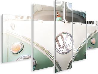 Islandburner Bild auf Leinwand Oldtimer VW Bus mit Figur auf Armaturenbrett Bilder Wandbilder Poster