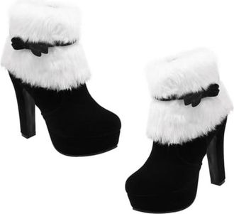 Frcolor Bottines Femme Hiver Talon Épais Plateforme Peluche Cheville avec Noeud Élégant