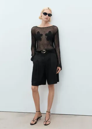 Mango Pull-over brodé maille noir - Femme - S - MANGO
