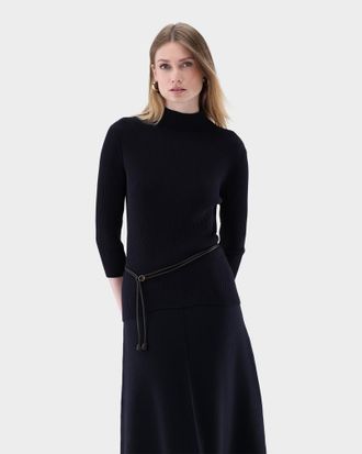 van Laack Gerippter Stehkragen-Pullover aus ultrafeiner Merinowolle