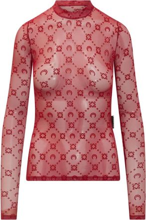 Marine Serre Femme, Tops, Rouge, Taille: 40 FR Moonogram Meshflock Top