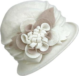 Generic Béret dhiver chaud en laine pour femme - Chapeau cloche cloche années 1920 et 50, beige, Taille unique