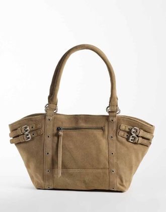 Mango Teen sac &agrave; main en cuir avec d&eacute;tail boucle couleur sable-Neutre