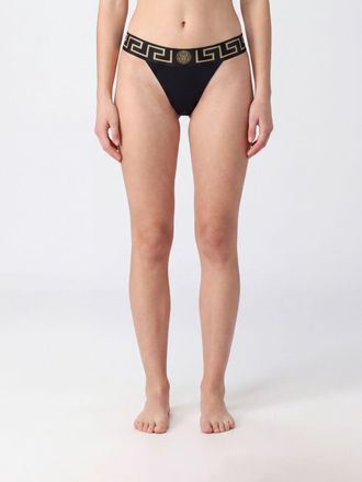 Versace String taille basse en coton stretch avec bande Greca