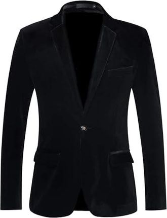 Generic Blazer en velours pour homme avec revers crant&eacute; &agrave; un bouton pour mariage, bal, d&icirc;ner, &eacute;v&eacute;nements, Noir, 4XL