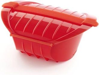 Lékué Maxi cuiseur à vapeur micro-ondes 3-4p, silicone platine, rouge