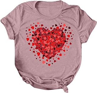 Generic Chemisier tendance pour la Saint-Valentin 2026 pour femmes, chemises d&eacute;contract&eacute;es &agrave; col rond, &agrave; manches courtes, tunique, rose, L