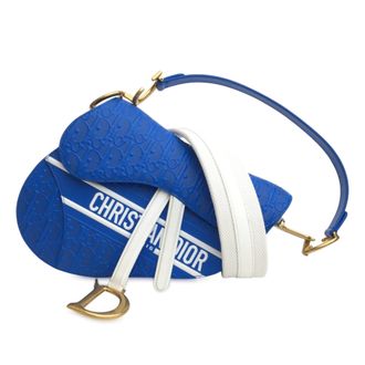 Dior Blue Perforated Oblique Embossed Calfskin Saddle Bag