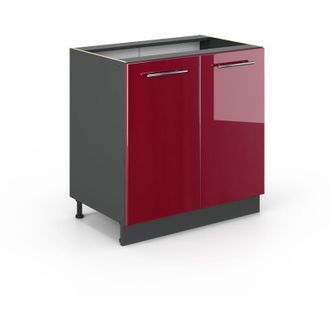 Vicco Meuble bas sous-évier Fame-Line, Rouge bordeaux Haute brillance, 80 cm avec étagère, sans plan de travail Vicco