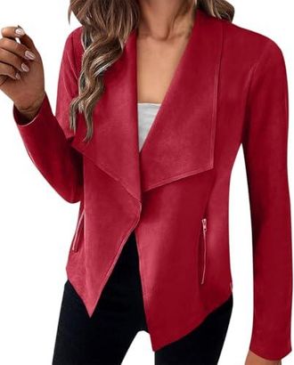 ORANDESIGNE Blousons Femme Crop Veste en Daim Slim Manteau avec Poches Zippé Léger Casual Manche Longue Col Revers Veste de Motard Manteau Courte Veste Suedine Pr
