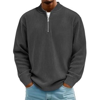 Generic DENGJIAMY Sweat-shirt &agrave; rayures verticales pour homme avec fermeture &eacute;clair 1/4, Noir, 3XL