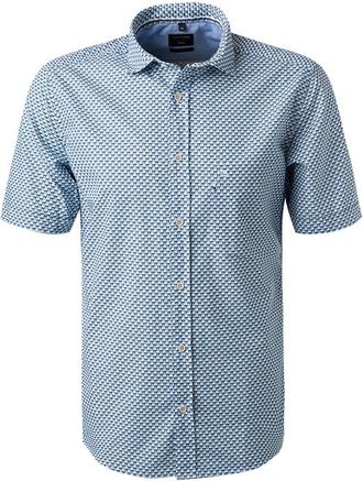 Olymp Herren Kurzarmhemd blau gemustert