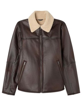 Springfield Herren Shearling Oversize Double Face Aviator Sportjacke, braun, M