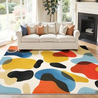 Generic Tapis de D&eacute;coration Rectangulaire, Abstrait Minimaliste Mariage Blocs De Couleur Kids Flanelle Tapis pour Chambre denfant - Orange Int&eacute;rieur Antid&eacute;rap