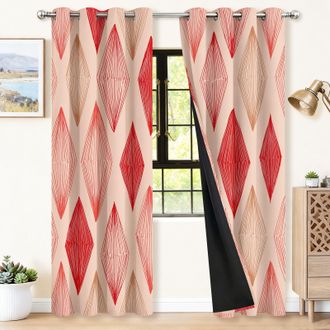 Generic Bedruckte Blickdichte Vorh&auml;nge Rosa, Einfache Rautenf&ouml;rmige Linien Muster W&auml;rmeisoliert UV-Schutz Vorh&auml;nge mit &Ouml;sen - H 140 x B 90 cm (2er Pack) Farbe