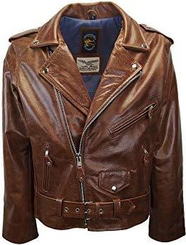 Noble House Blouson Rockabilly Marlon Brando en Cognac, Cuir Vachette Pleine Fleure(XL)