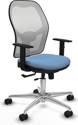 Piqueras y Crespo B&uuml;rostuhl mit 1D-Armlehnen, h&ouml;henverstellbare Lendenwirbelst&uuml;tze, ausgestattet mit Syncro/Traslack und Schaumstoff, Rollen 65 mm, Nylon, Wei&szlig;/Himmelbl