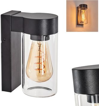 HOFSTEIN Außenwandleuchte Encoberta, Außenwandlampe aus Metall/Glas in Schwarz/Klar, Leuchte im modernen Industrial-Design für Garten/Außenfassade/Außenbereich