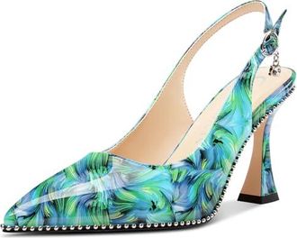 Castamere Femmes Slingback Kitten Talon Heel Ferm&eacute; Pointu Bout Escarpins Bloc Chunky Mariage Party Dress Chaussures 9 CM Heels Vortex Vert 43 EU