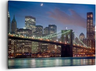 Arttor Bilder auf Leinwand 100x70cm Leinwandbild Brooklyn brücke nacht new york city Groß Wanddeko Bild Schlafzimmer Deko Wandbilder Dekoration Wohnzimmer Wa
