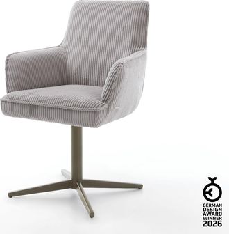 DELIFE Drehstuhl Heira-Flex mit Armlehnen Cord Silbergrau Fu&szlig;kreuz Effektfinish Titan 360&deg; drehbar Taschenfederkern, Esszimmerst&uuml;hle