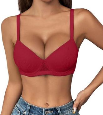 Generic Soutien-gorge push-up demi-bonnets pour femme, style minimaliste, couleur unie, soutien-gorge plongeant avec bretelles, rembourr&eacute;, doux, soutien-gorge