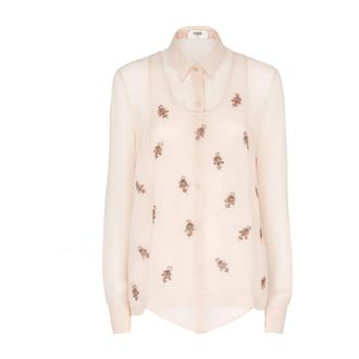 Fendi Besticktes Georgette-Top - - Blouses & Shirts - Damen - Rosa - S
