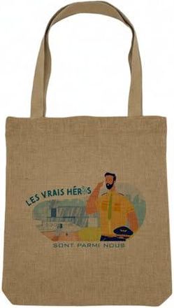 Fabulous Sac Shopping Tote Bag Aspect Lin - Les Vrais H&eacute;ros - Pilote de Ligne Avion M&eacute;tier Sac de Courses Toile Epaisse 360g Beige Naturel Cabas Port&eacute; Epaule S
