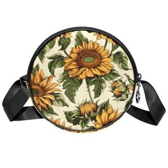 Generic Sac &agrave; bandouli&egrave;re rond pour femme, petit sac &agrave; bandouli&egrave;re vintage tournesol avec fermeture &eacute;clair, bretelles r&eacute;glables, sac &agrave; main rond d&eacute;contract&eacute; p