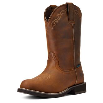 Ariat Womens Delilah Round Toe Waterproof Western Boots in Distressed Brown, B Medium Width, Size 36.5, by Ariat